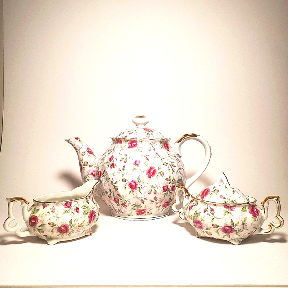 Lefton | Dining | Lefton China Rose Chintz Tea Set Teapot Creamer Sugar ...